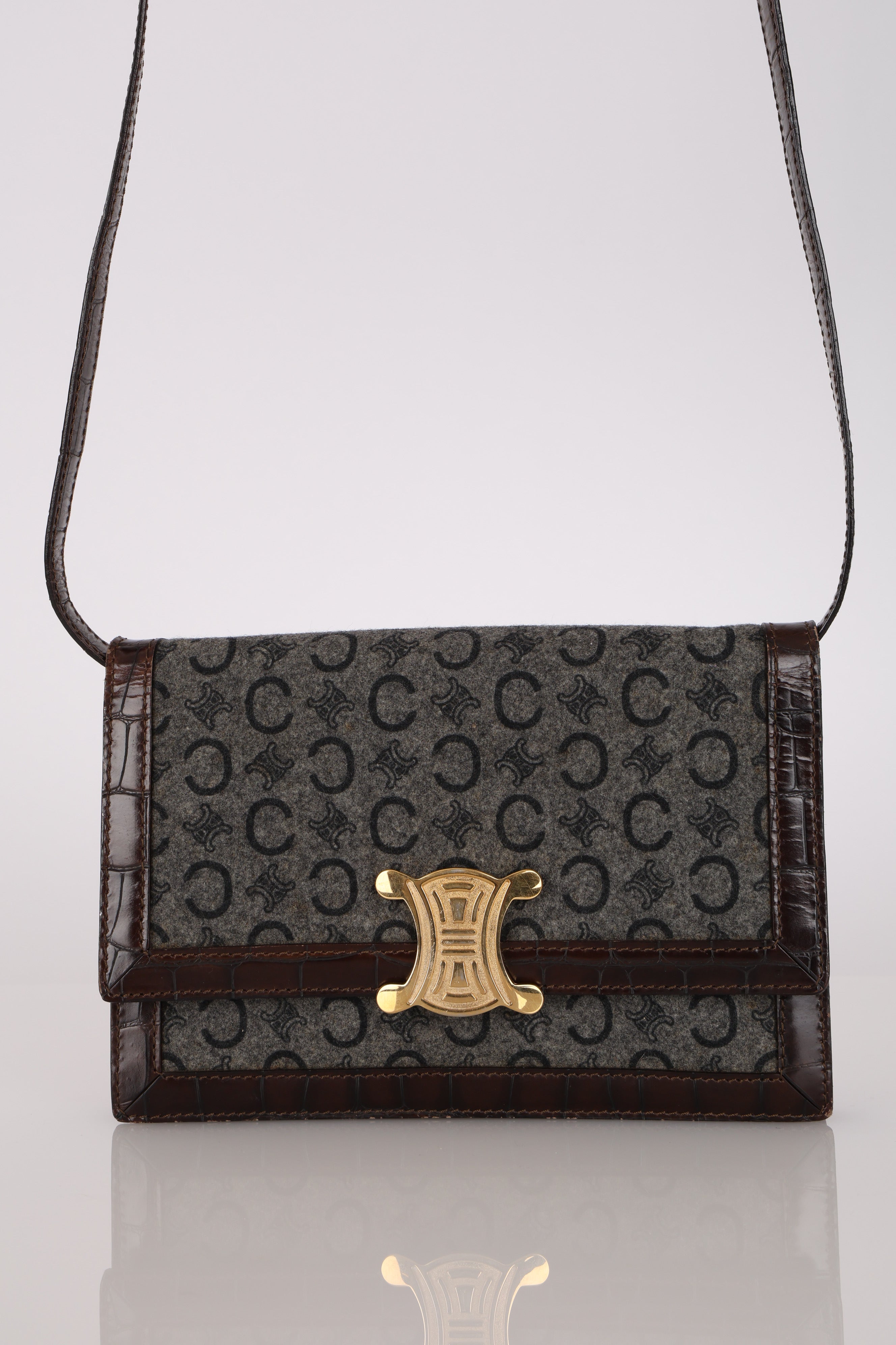 Celine Croc Embossed Macadam Wool Shoulder Bag – FashioNica