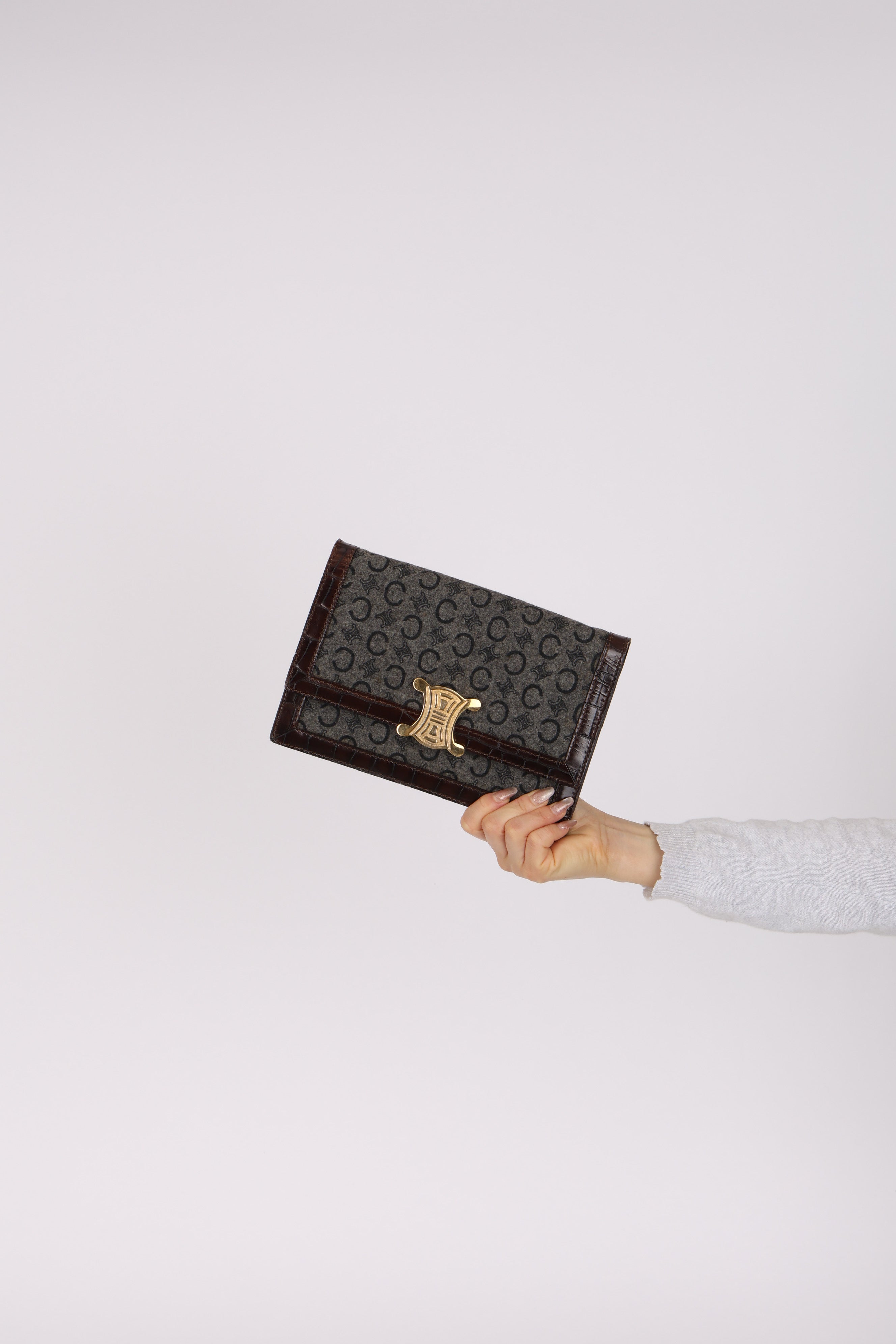 Celine Croc Embossed Macadam Wool Shoulder Bag – FashioNica